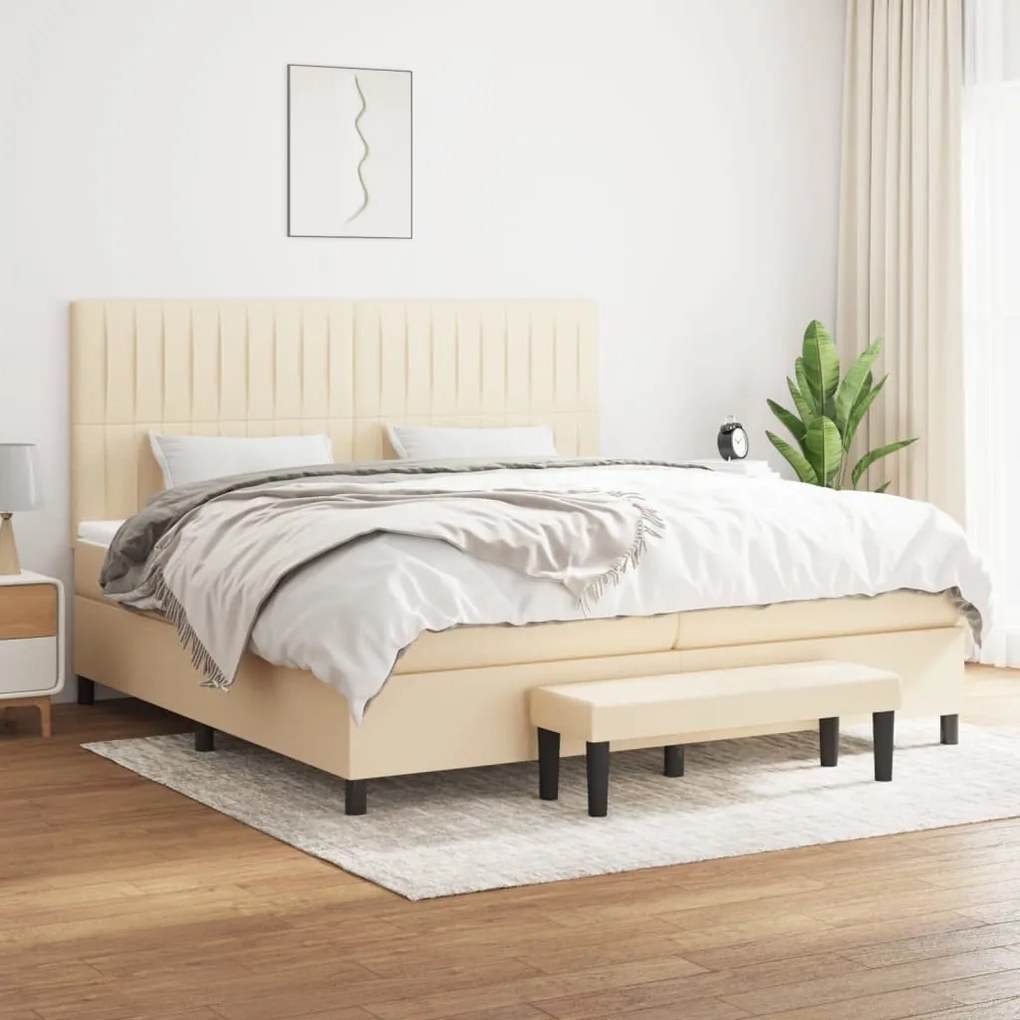 Box spring postel s matrací krémová 200x200 cm textil 3136786