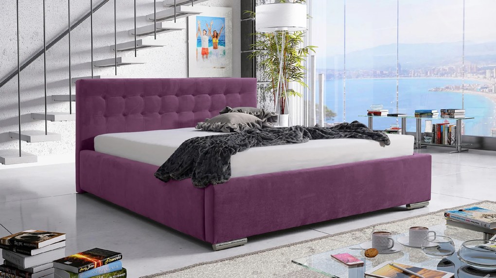 Eka Čalouněná postel Anastasia 180x200 cm Barva látky Trinity: Tmavě modrá (Trinity 2331), Úložný prostor: S kovovým rámem úložného prostoru