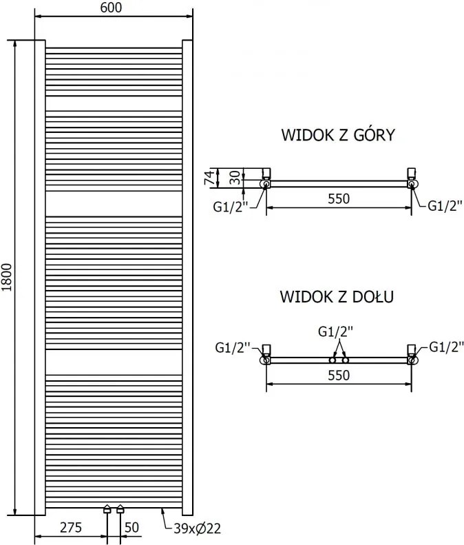 Mexen Mars, topné těleso 1800x600 mm, 752 W, zlatá lesklá, W110-1800-600-00-50