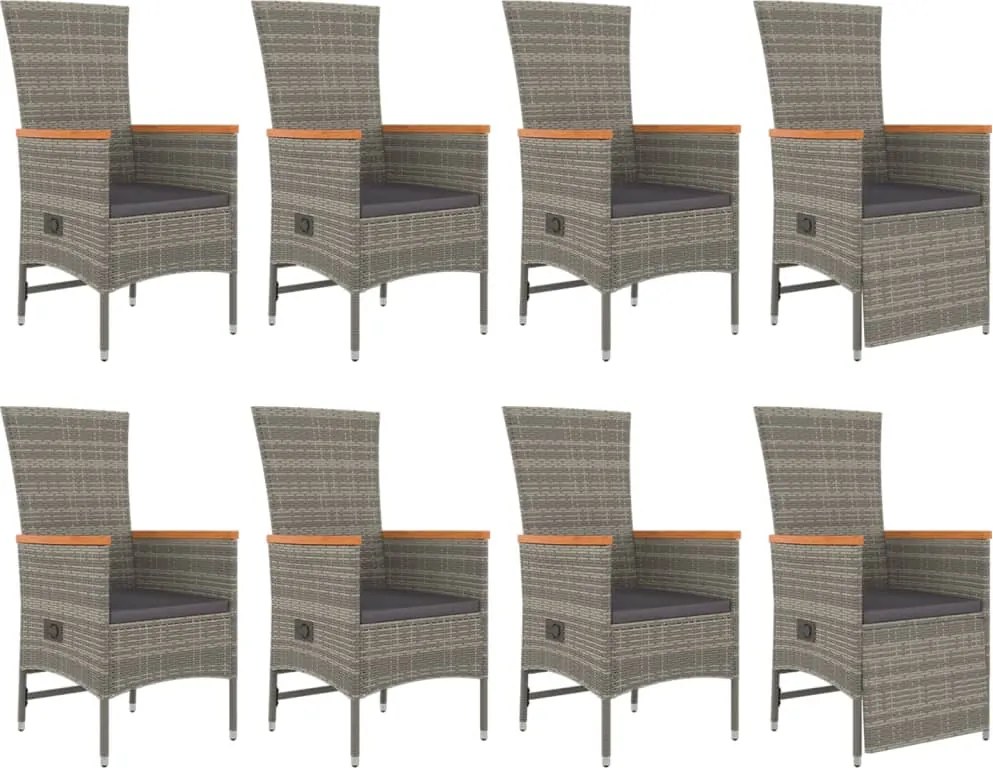 9dílný zahradní jídelní set s poduškami šedý polyratan 3157554