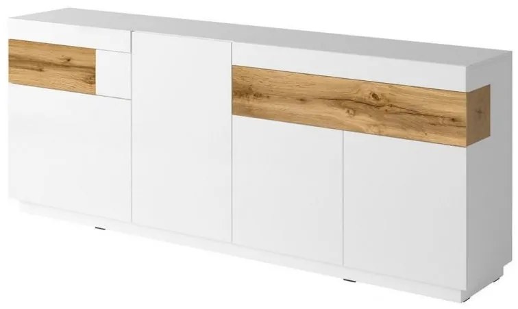 HELVETIA komoda SILKE 4D2S Bílý lesk/Dub wotan 219 x 85 x 40 cm