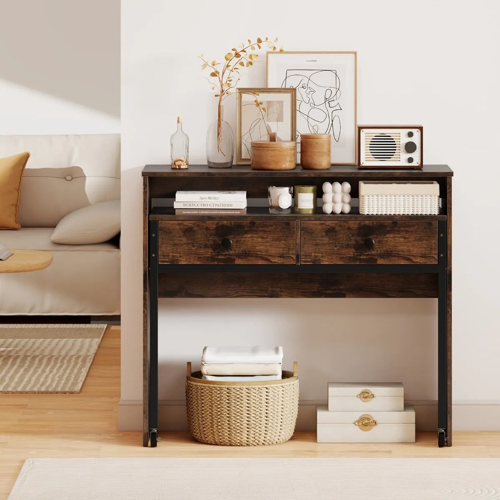 Costway Rozkládací stolek malý s 2 zásuvkami a kolečky – 100 × 63 × 88 cm