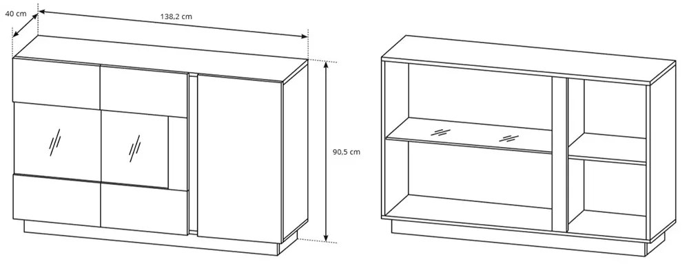 Obývací stěna ARCO se skříní | 4 díly | 295 cm + 100x60 cm | PUSH OPEN | bílá mat/lesk/dub grandson