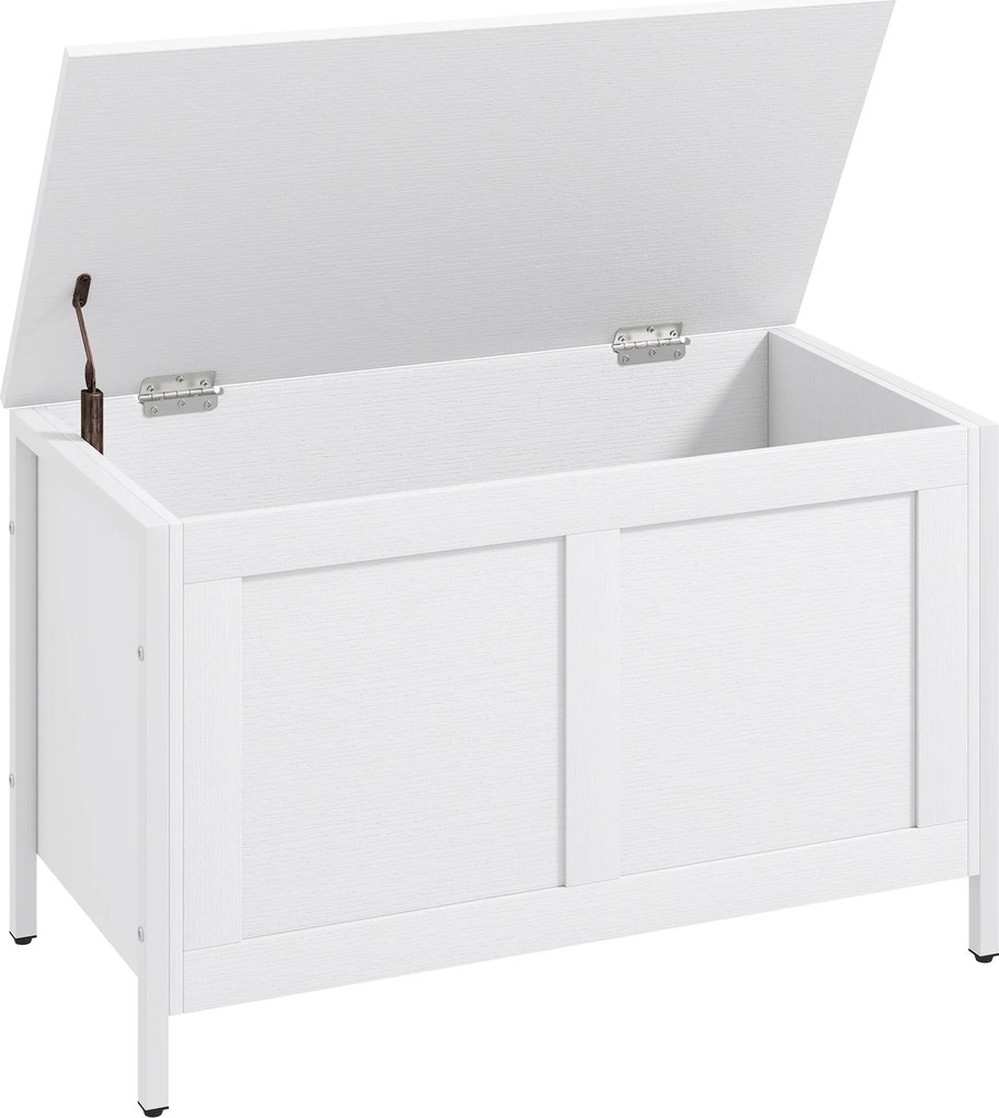 HOMCOM úložný truhla do ložnice 95 L s víkem, úložná lavice s bezpečnostními panty 80x40x50 cm bílá s dřevěnou texturou