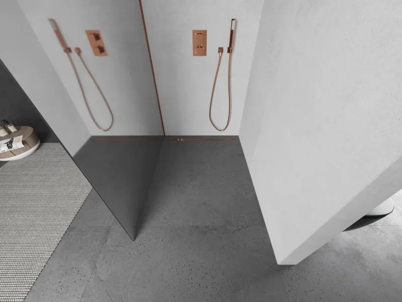 Mexen Kioto L, sprchová zástěna Walk-In 110 x 200 cm, 8mm sklo vzor zrcadlo, růžové zlato profil, 800-110-103-60-50