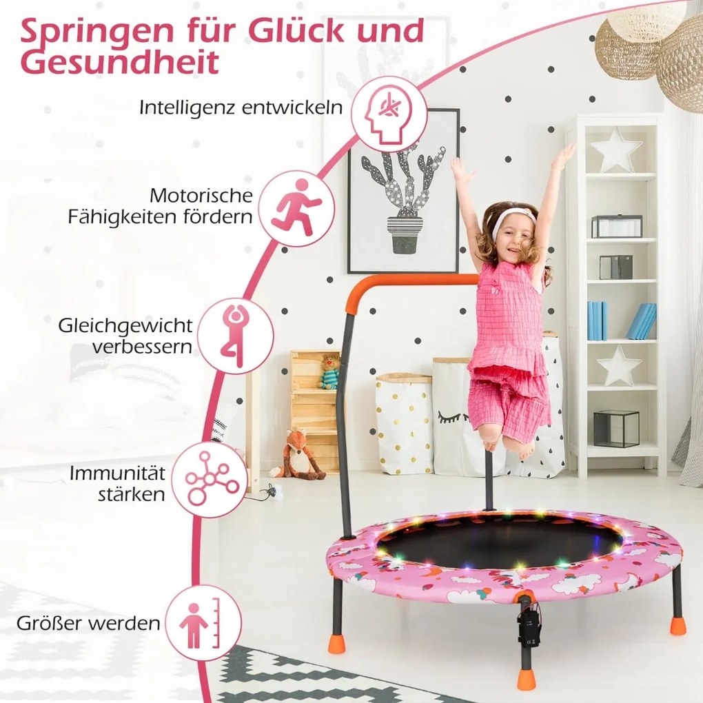 Costway Ø92 cm dětská trampolína mini trampolína s LED osvětlením odnímatelná
