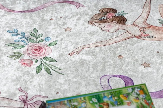 Dětský koberec protiskluzový BAMBINO 61600 krémový / růžový kruh