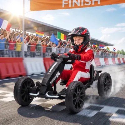 AIYAPLAY Elektrické dětské go-kart 12V, gokart se 2 motory, sedadlo nastavitelná ve 4 polohách, plynulý start, EVA kola, LED světlomety
