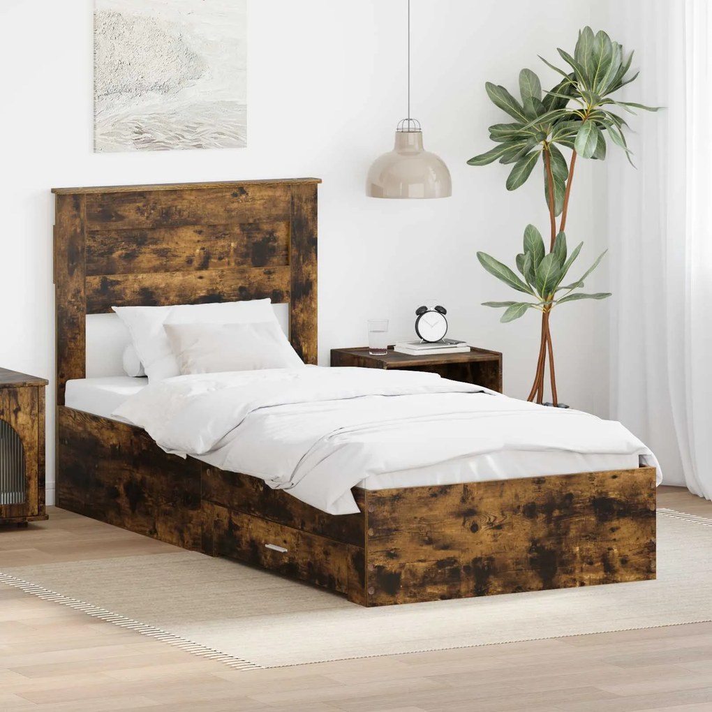 Rám postele Uzený dub a stříbrná 75 x 190 cm Kompozitní dřevo 3410046