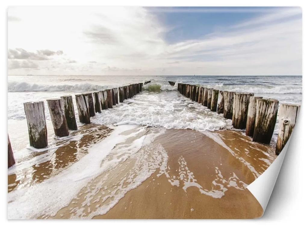 Fototapeta, 3D Pláž Pohled na moře Vlnolam - 150x105 cm