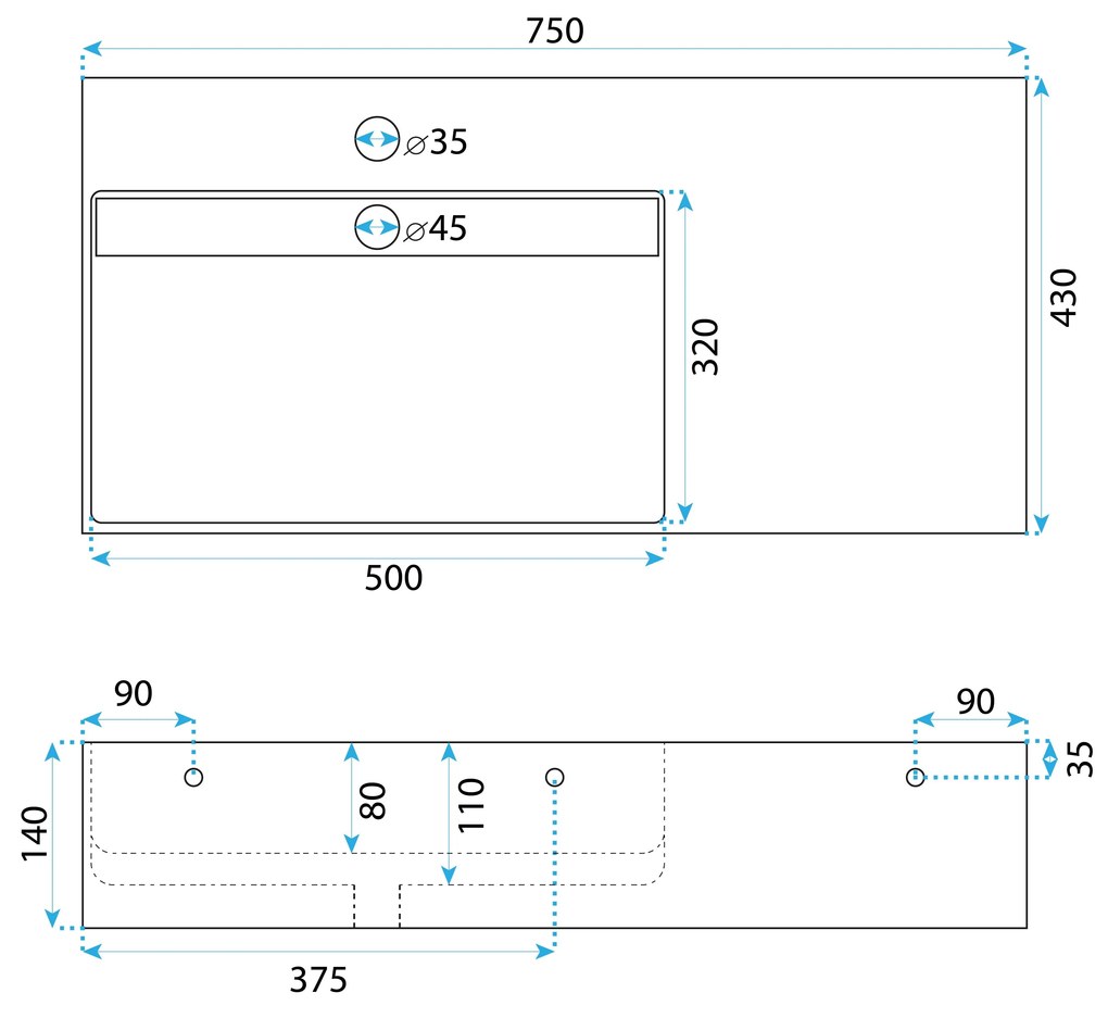 Deskové umyvadlo z konglomerátu REA ARCHI 75x50 cm, šedá matná