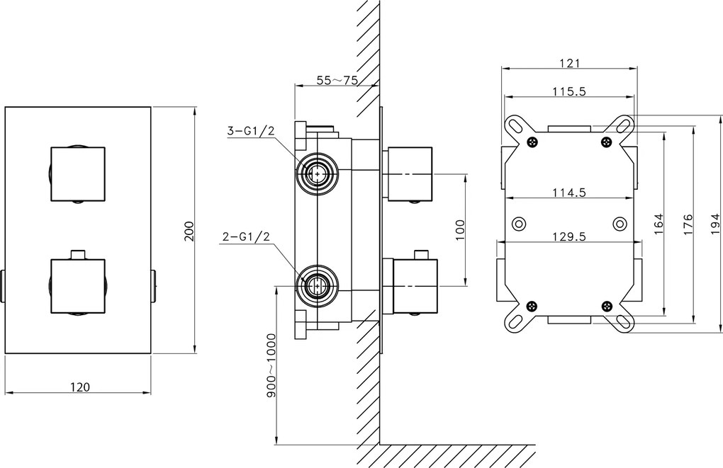 Sapho LATUS 1102-63 sprchová termostatická podomítková baterie box 3 výstupy