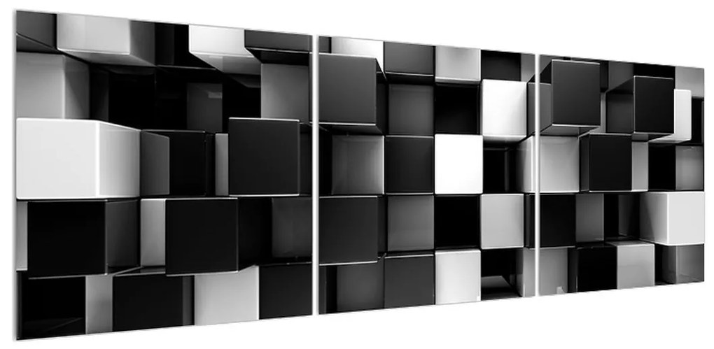 Abstraktní černobílý obraz - kostky (150x50 cm)