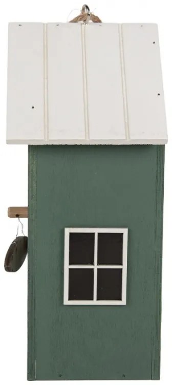 Zelená dřevěná budka pro ptáčky s listy a cedulí Welcome – 15x10x22 cm