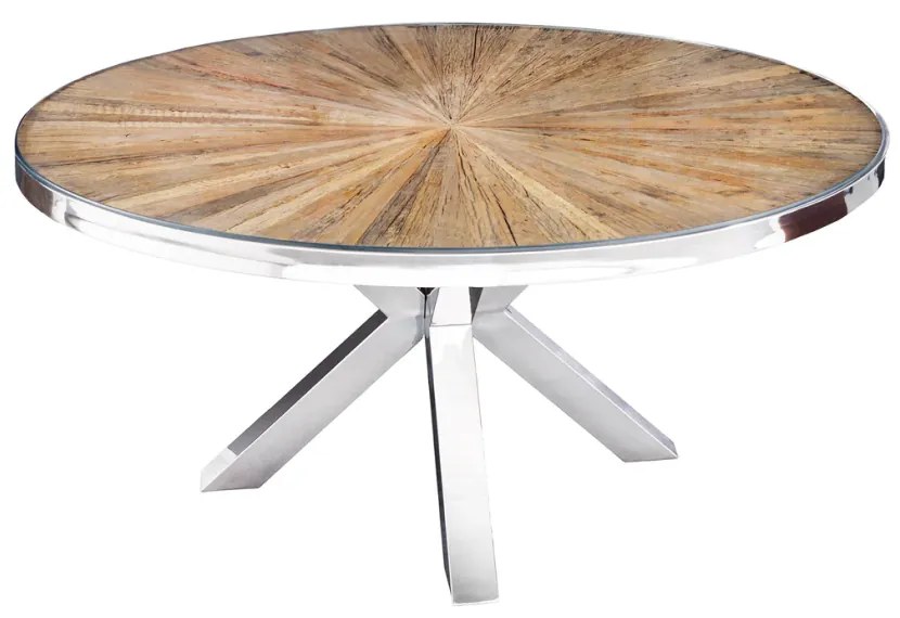 Massive home | Kulatý jídelní stůl BARRACUDA 120 CM sklo/masiv teak