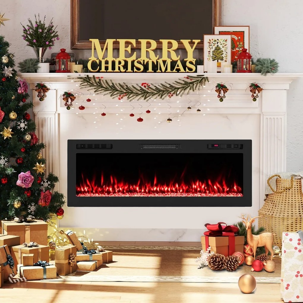 Costway 50" elektrický krb s vytápěním 750 W/1500 W vestavný krb s dálkovým