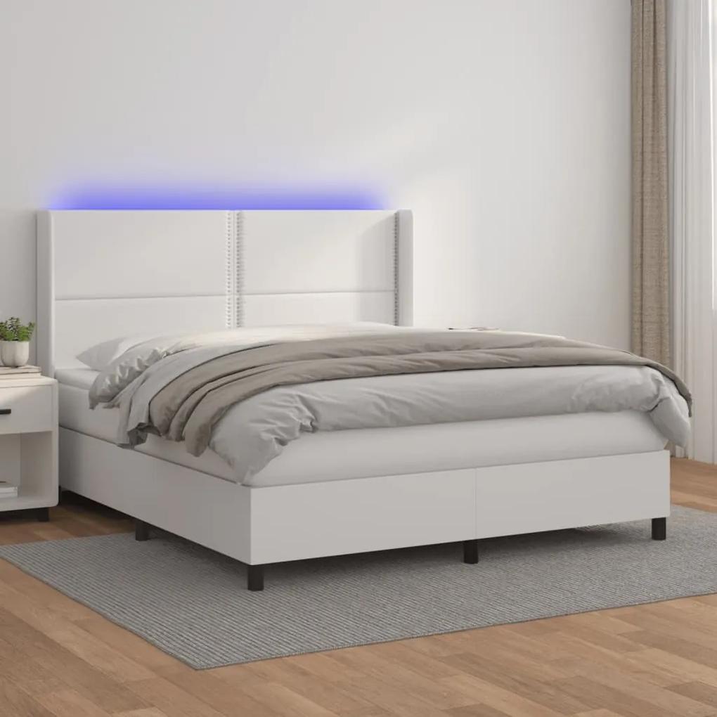 Box spring postel s matrací a LED bílá 180x200 cm umělá kůže,  3139338