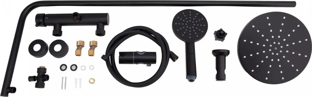 Erga Dubaj, sprchový set s baterií a hlavovou sprchou 23 cm, černá matná, ERG-YKA-BP.DUBAJ23-BLK