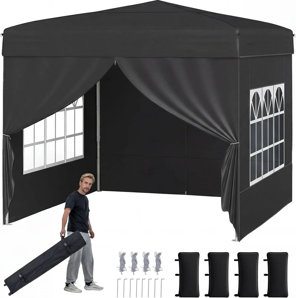 Costway Pavilon Výsuvný skládací pavilon s 4 Odnímatelné boční stěny 3 oddíl