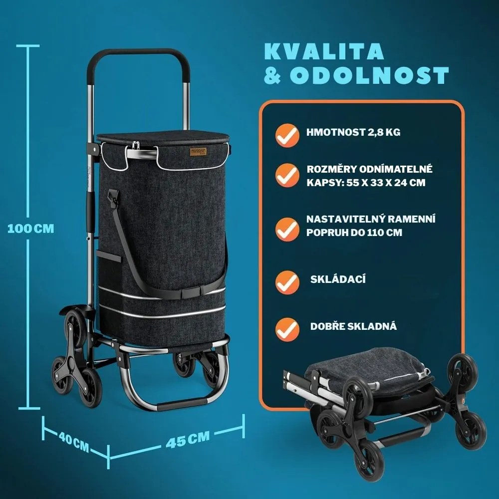 Nákupní taška na kolečkách do schodů COMFORT, 50l, černá Jurhan