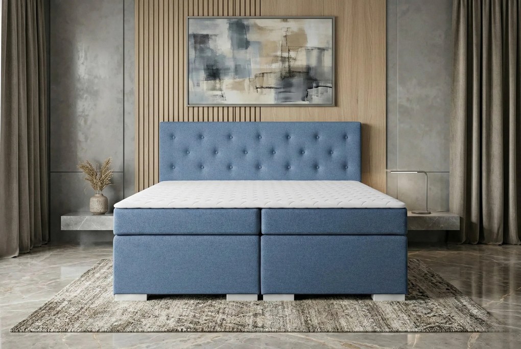 XXXLutz POSTEL BOXSPRING, 180/200 cm, modrá MID.YOU - Manželské postele - 000044002504