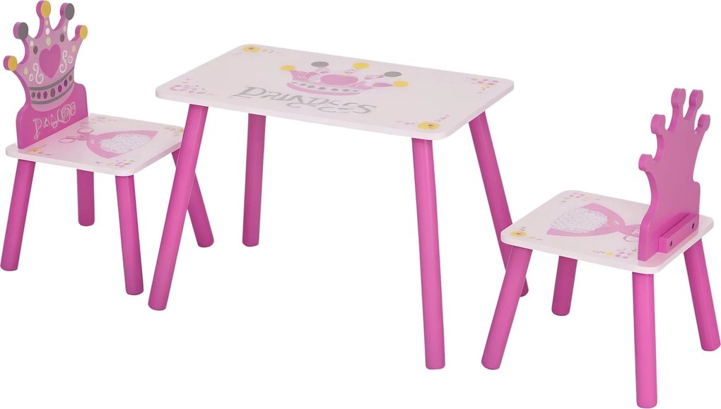 HOMCOM Dětský Dřevěný Stolek a 2 Židle Sada 55x34x42 cm pro Děti 2-4 roky Růžová | Aosom