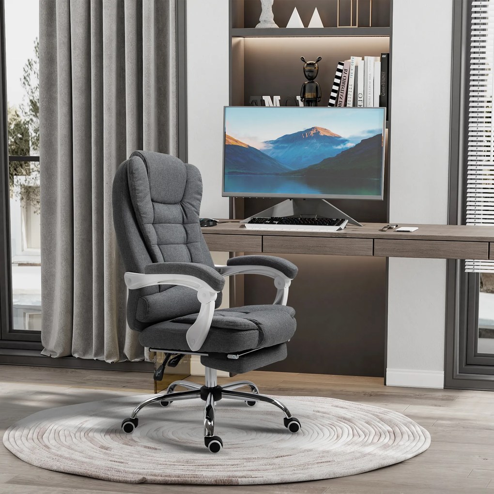 Kancelářská židle Vinsetto ergonomická kancelářská židle se sklopnou podnožkou, výškově nastavitelná a sklopná, kovově šedá pro pohodlí v domácí kanc…