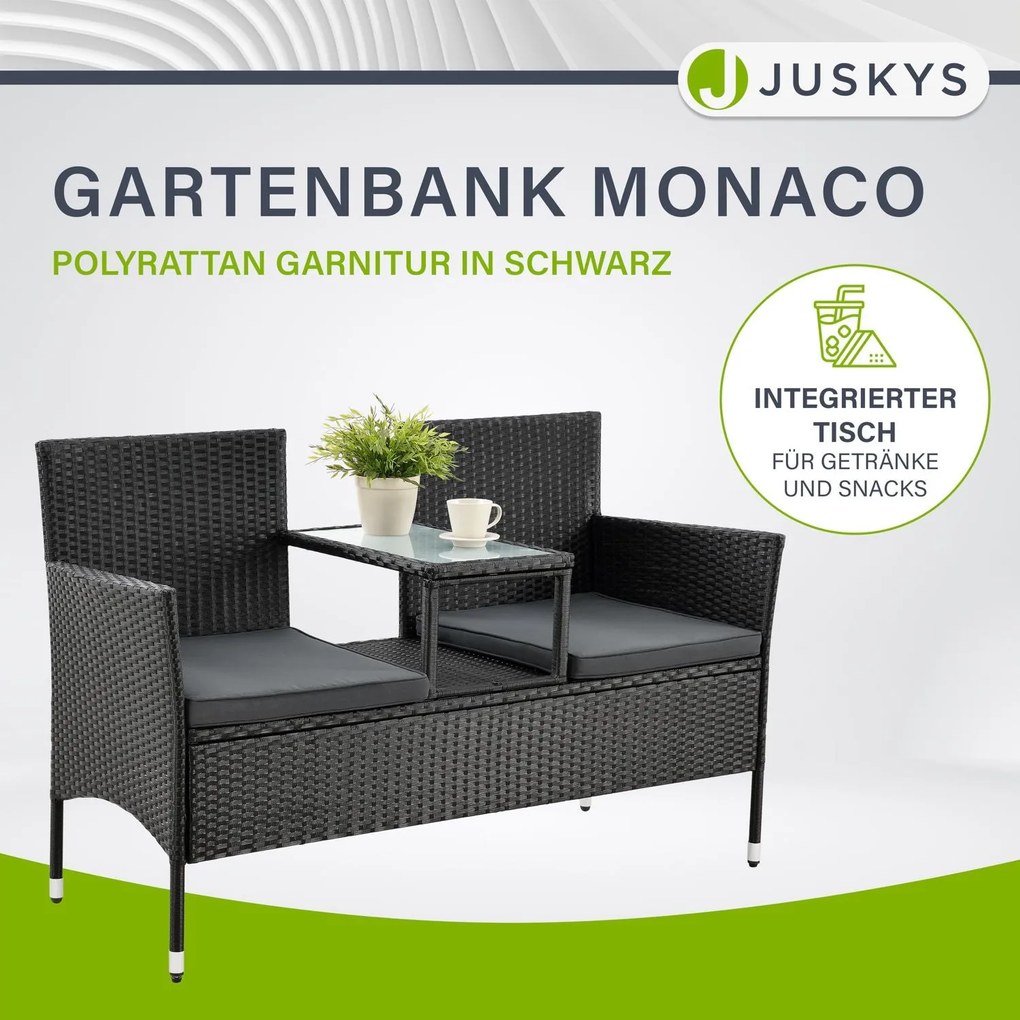 Juskys Polyratanová zahradní lavice Monaco se stolkem Barva: šedý melír