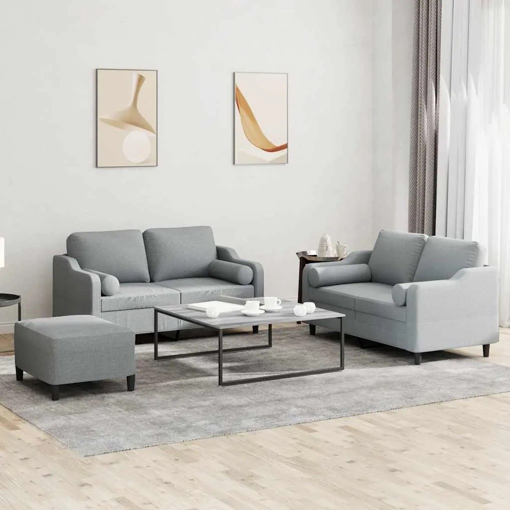 3dílná sedací souprava s polštáři světle šedá textil 3201826