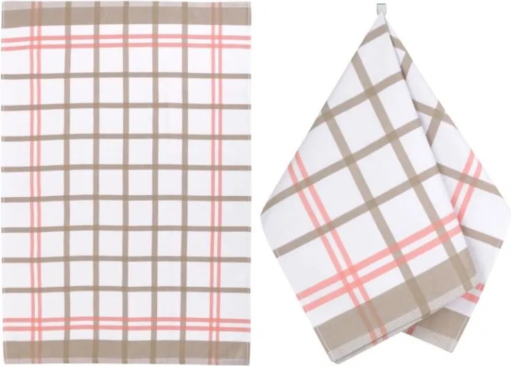 Bellatex Kuchyňská utěrka 1 ks 50x70 cm Kostka Růžová,Béžová