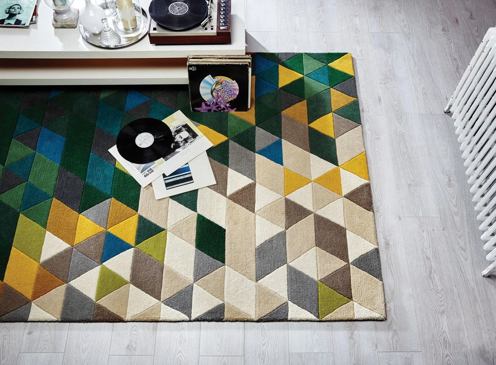 Ručne všívaný kusový koberec Illusion Prism Green / Multi, 200x290, viacfarebná, obývacia izba, Flair Rugs