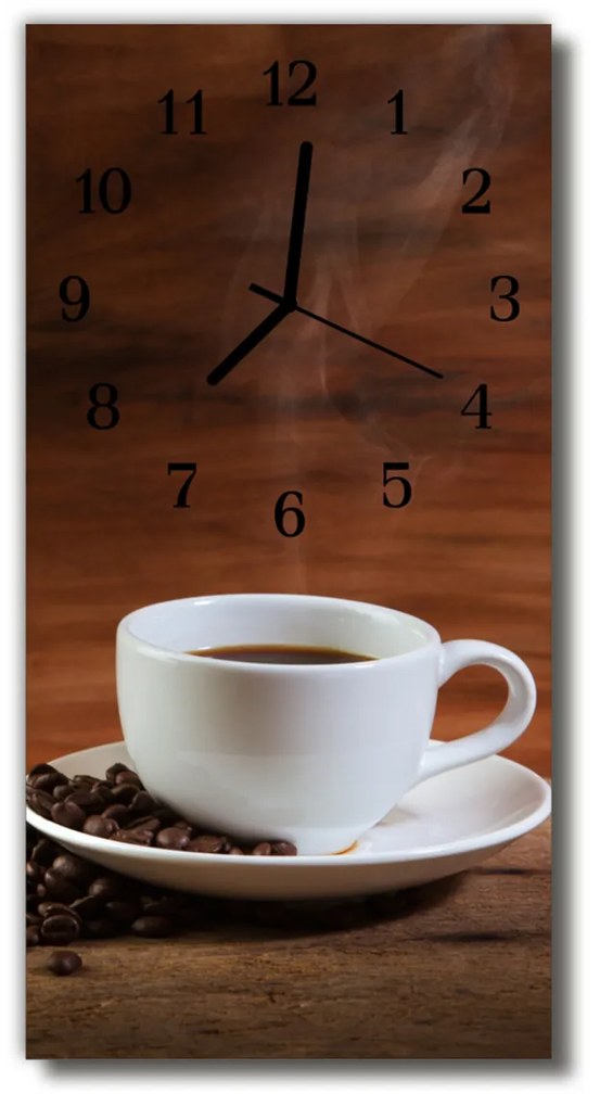 Skleněné hodiny vertikální Káva, hnědý šálek
