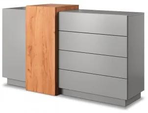 Komoda Duras (2x dveře, 4x zásuvka, lamino, šedá/hnědá)