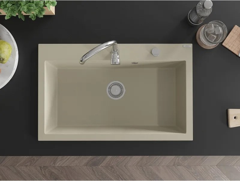 Mexen Elix granitový dřez jednokomorový 800 x 500 mm, béžový, sifon chrom - 6527801005-69