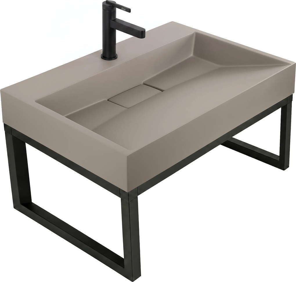 Rea Goya, umyvadlo z konglomerátu s černou konzolou, 70 cm, béžová, KPL-U4414