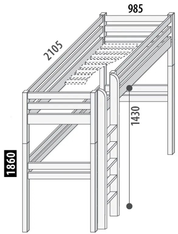 Palanda horní spaní-jednolůžko Domestav D907 Materiál: Smrk, Barevne provedení: Barevné lakování