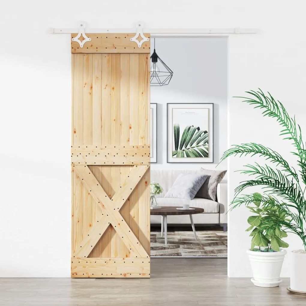 Posuvné Dveře S Kováním 70 X 210 Cm Masivní Borové Dřevo