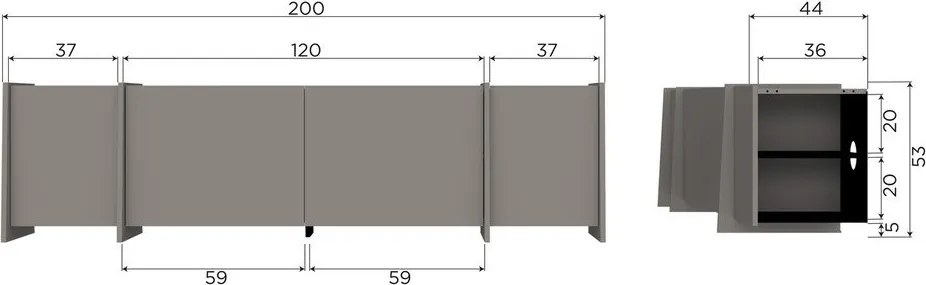Šedý TV stolek v dekoru jasanu 200x53x44 cm Brock – WOOOD