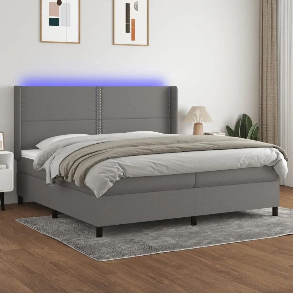 Box spring postel s matrací a LED tmavě šedá 200x200 cm textil,  3138262