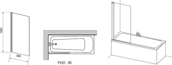Ravak PVS1-80 79840C00Z1 vanová zástěna alu bright+transparent