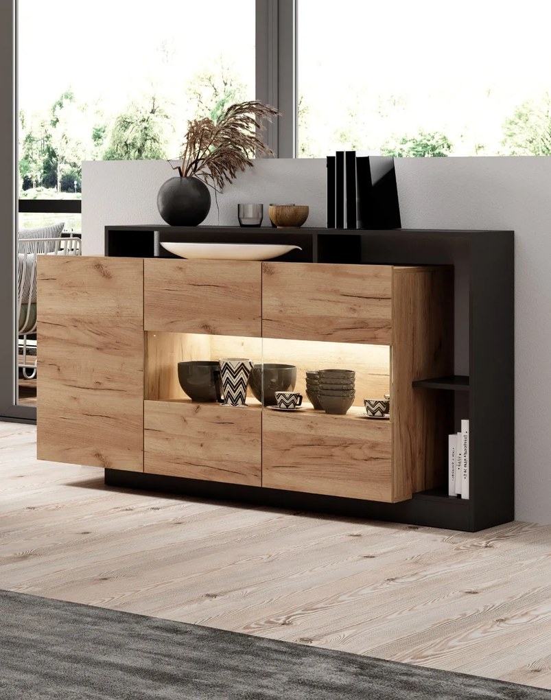 Komoda do obývacího pokoje Alva grafit + dub craft 155 cm