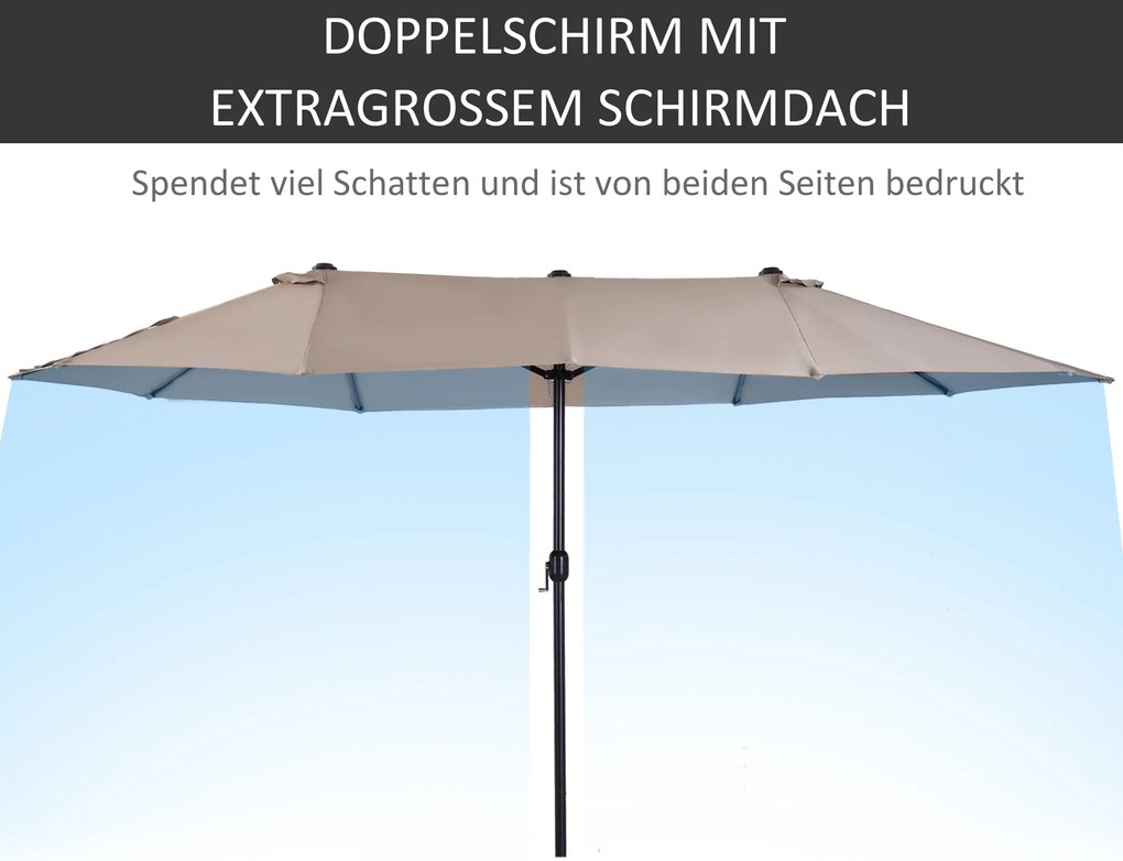 Slunečník Outsunny market double s ruční klikou oválný 460 x 270 x 240 cm ve světle kávové barvě pro zahradu a terasu | Aosom.de