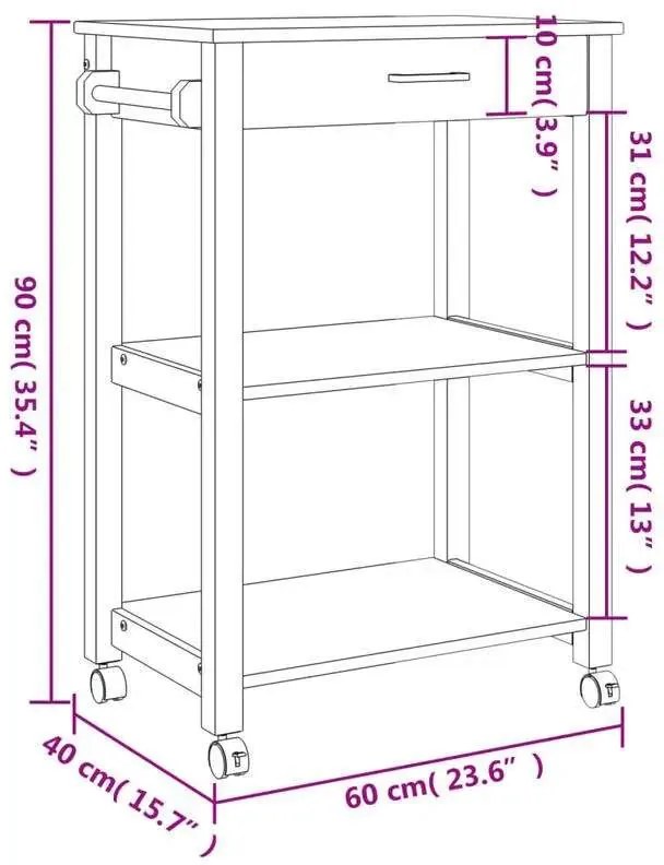 Servírovací stolek, kolečka, masivní borovice, bílá, dub, NoBi LEORANTA