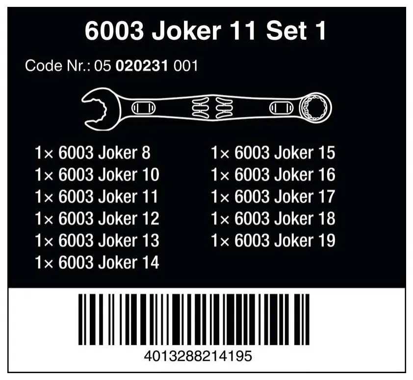 Wera 020231 Očkoploché klíče 8 ÷ 19 mm 6003 Joker 11 Set 1 (Sada 11 dílů)