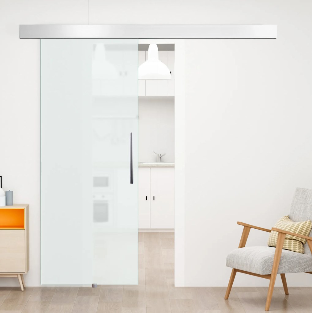 HOMCOM Skleněné posuvné dveře komplet posuvné dveře, pokojové dveře s madlem, jednostranně satinované, 2050x900mm| Aosom
