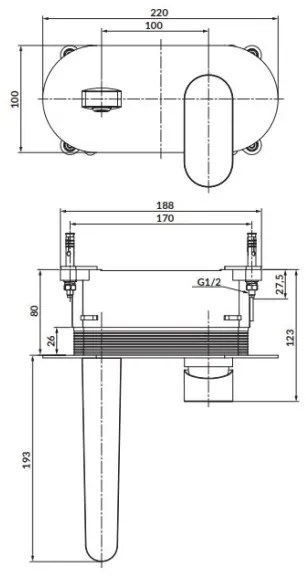 Cersanit S951-330-Umyvadlová baterie pro podomítkovou instalaci CREA lesk. chrom