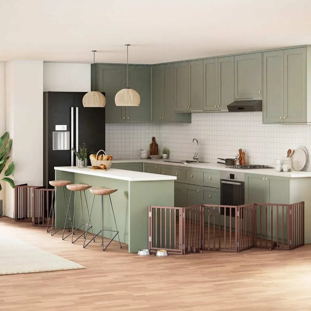 Zábrana pro psy s dvířky skládací 12 panelů hnědá 600 cm topol 3155548