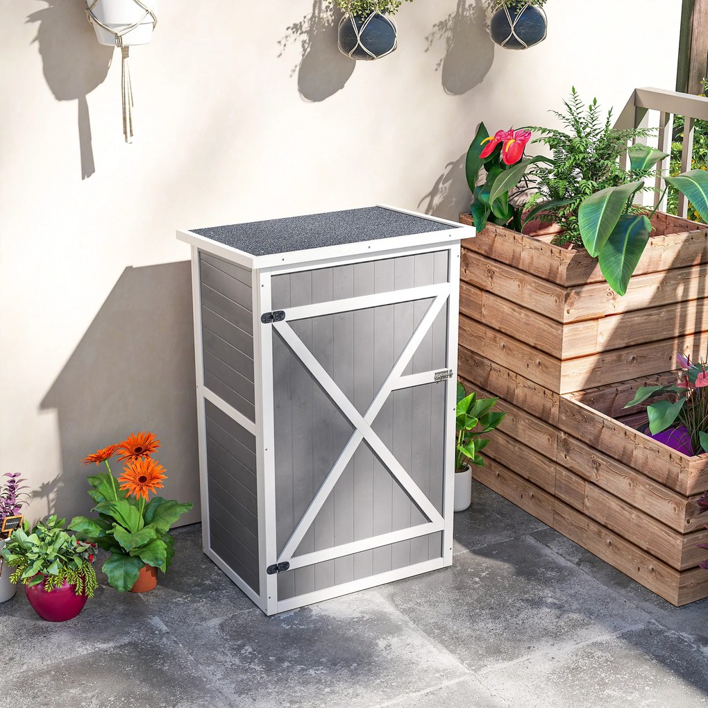Outsunny zahradní přístřešek na nářadí police jedle černá+šedá+bílá 75x56x115cm | Aosom