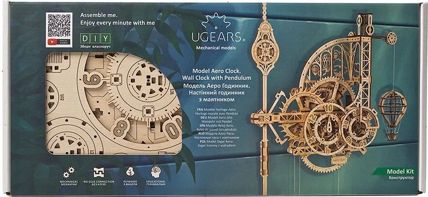 Hračka Ugears 3D dřevěné mechanické puzzle Nástěnné hodiny Aero [6950273]