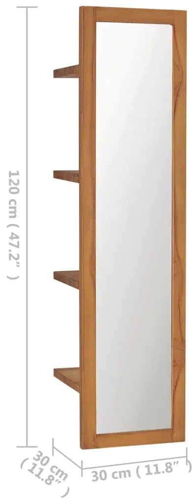 vidaXL Marketos Nástěnné zrcadlo s poličkami 30 x 30 x 120 cm masivní teak